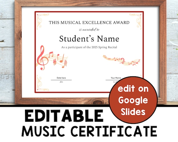 Piano Recital Certificate Of Excellencetemplate Piano Instrumental