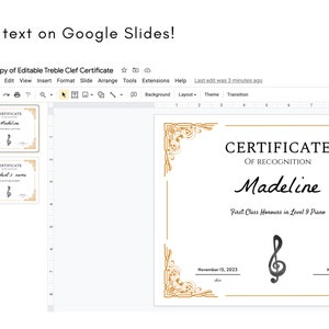 Music Recital Certificate EDITABLE Template for Violin Award Printable ...