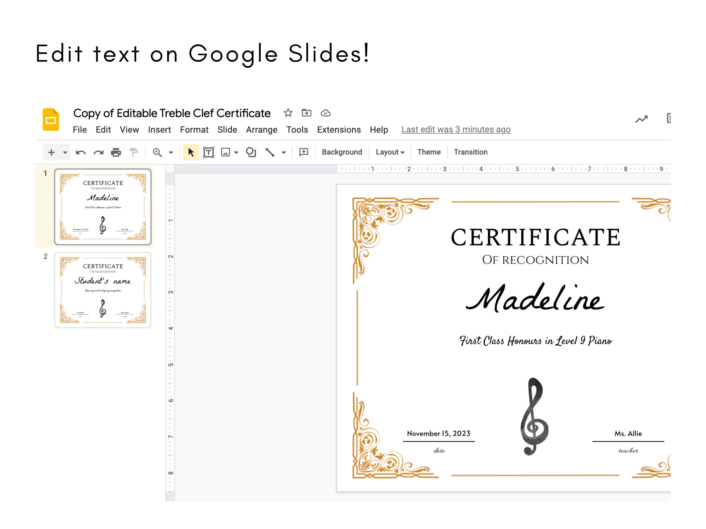 Music Recital Certificate EDITABLE Template for Violin Award Printable ...