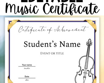 Music Recital Certificate EDITABLE Template for Violin Recital Music ...