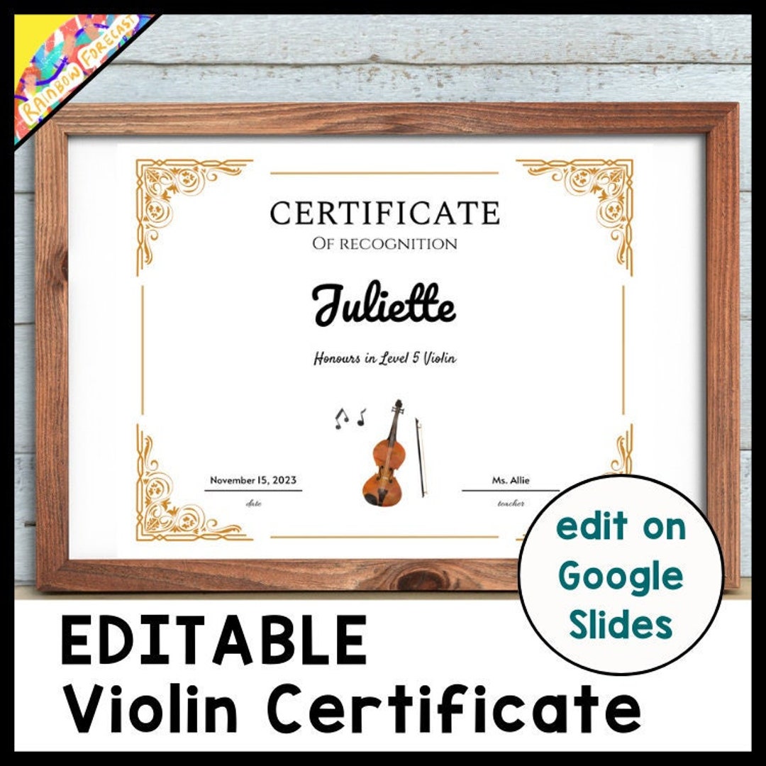 Music Recital Certificate EDITABLE Template for Violin Recital Music ...