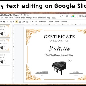 Music Recital Certificate EDITABLE Template for Piano Recital Music ...