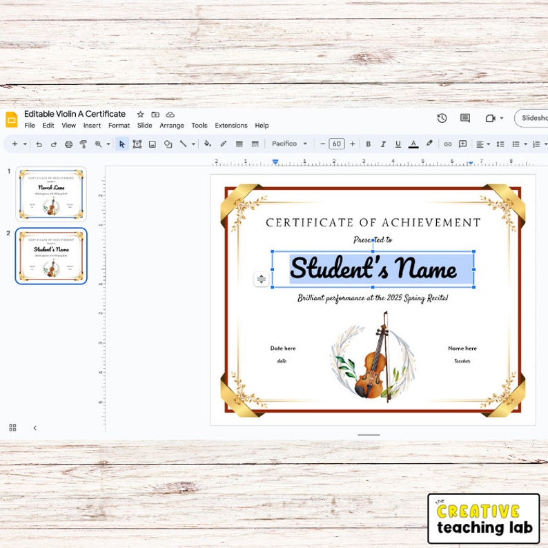 Music Recital Certificate EDITABLE Template for Violin Recital Music ...