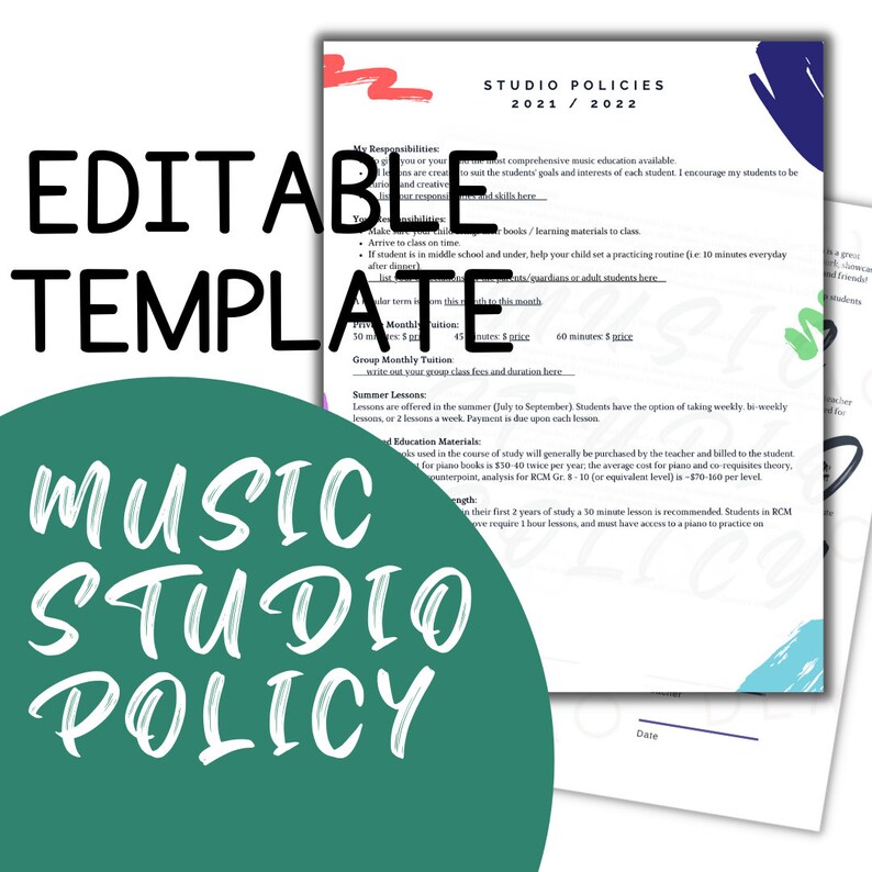 EDITABLE Music Studio Policy Template Digital Printable - Etsy