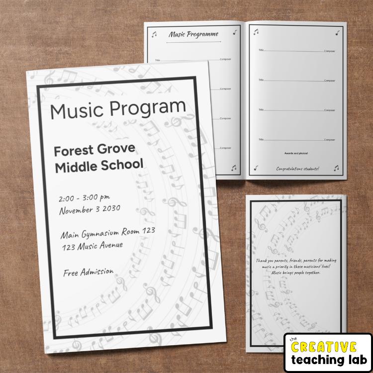 EDITABLE Music Recital Program Brochure Template for Band Voice Choir ...