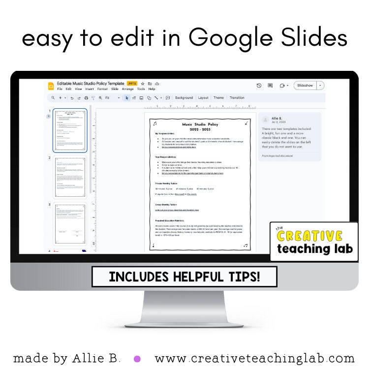 EDITABLE Music Studio Policy Template - Digital Printable - Etsy