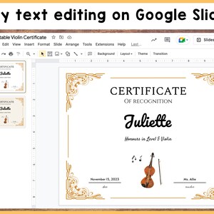 Music Recital Certificate EDITABLE Template for Violin Award Printable ...