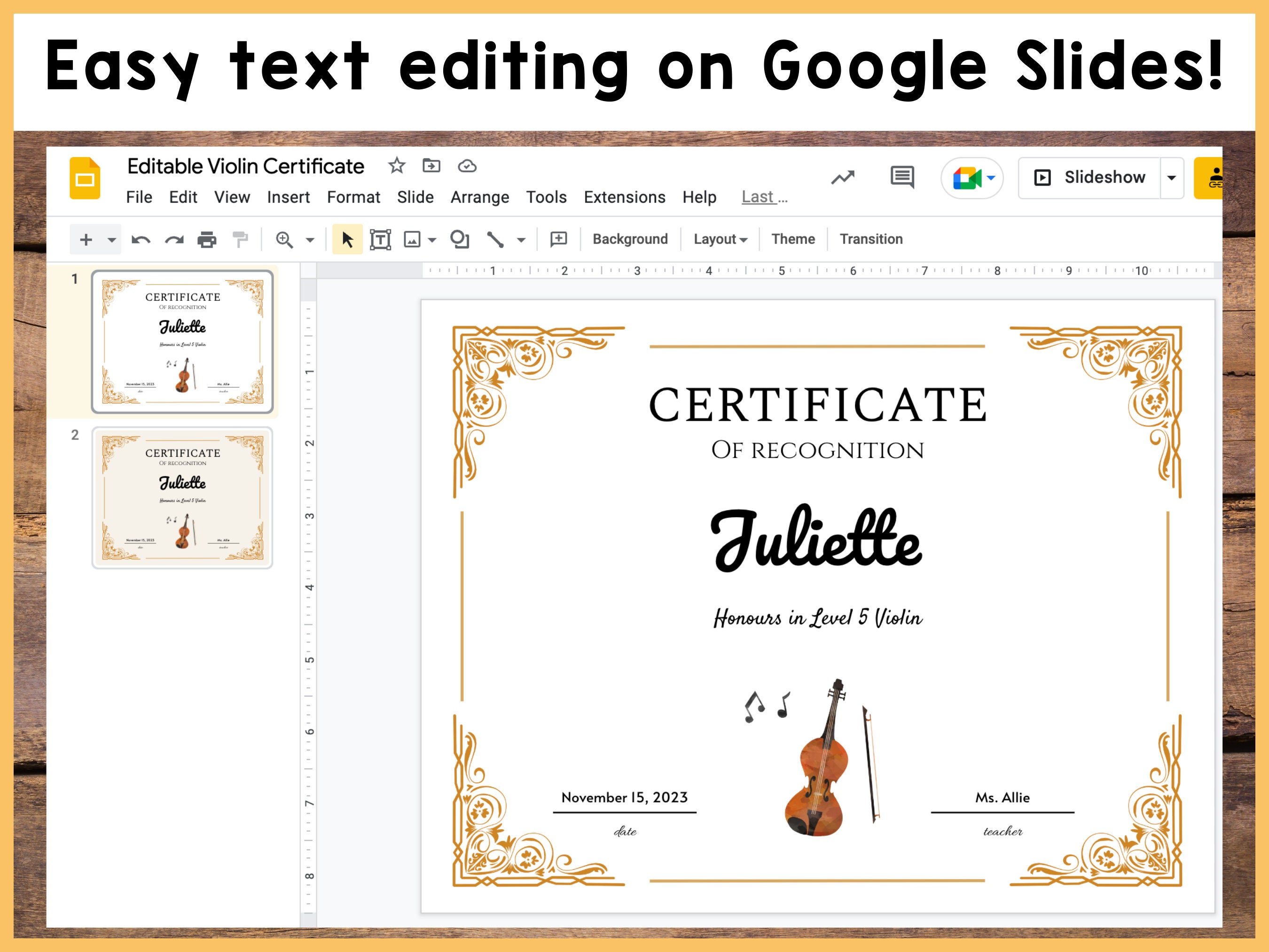 Music Recital Certificate EDITABLE Template for Violin Award Printable ...