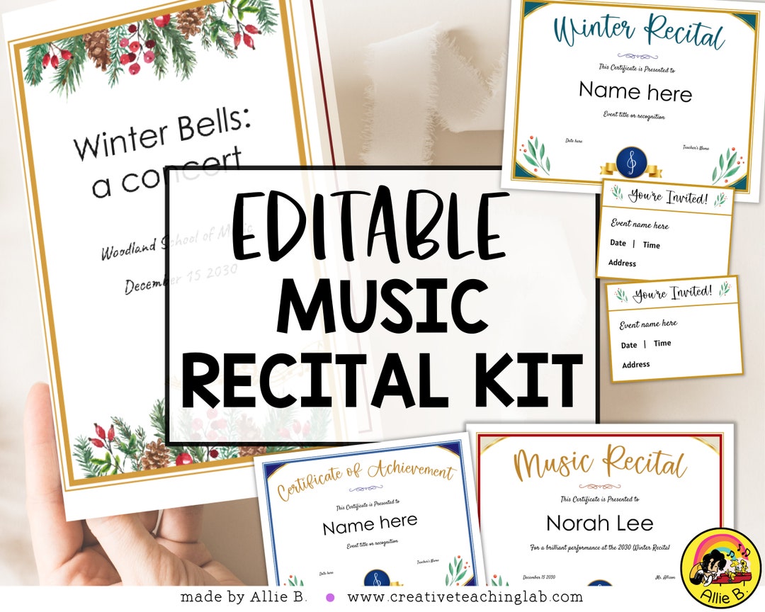 Winter Editable Music Recital Template Kit With Program Invitations ...