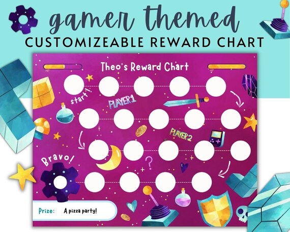 EDITABLE Reward Chart Digital Template Gamer Game Theme | Etsy