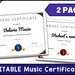 2 Pack Gold Editable Music Certificate for Piano, Band, Choir, Violin ...