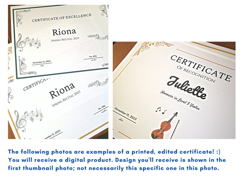 Music Recital Certificate EDITABLE Template for Violin Award Printable ...