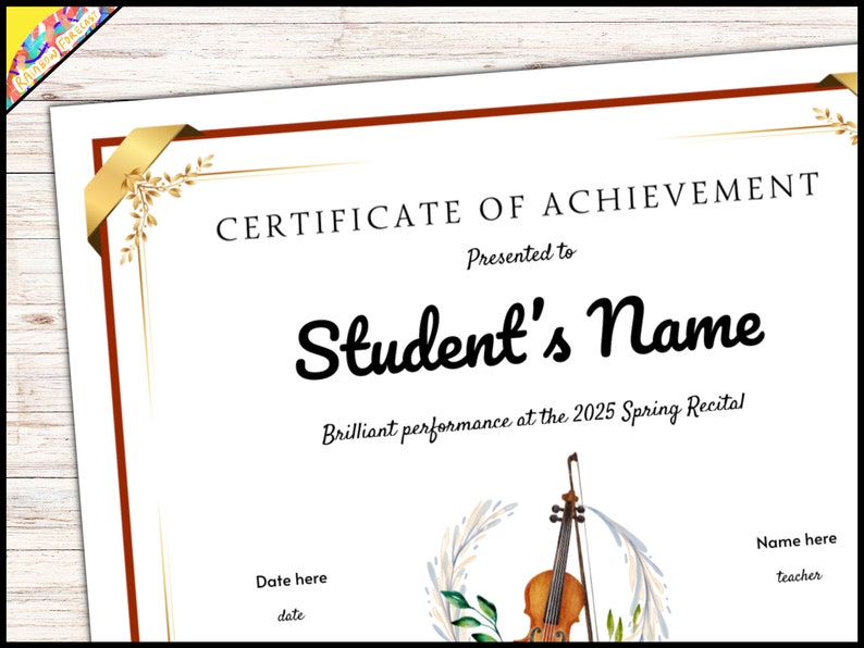 Music Recital Certificate EDITABLE Template for Violin Recital - Etsy ...