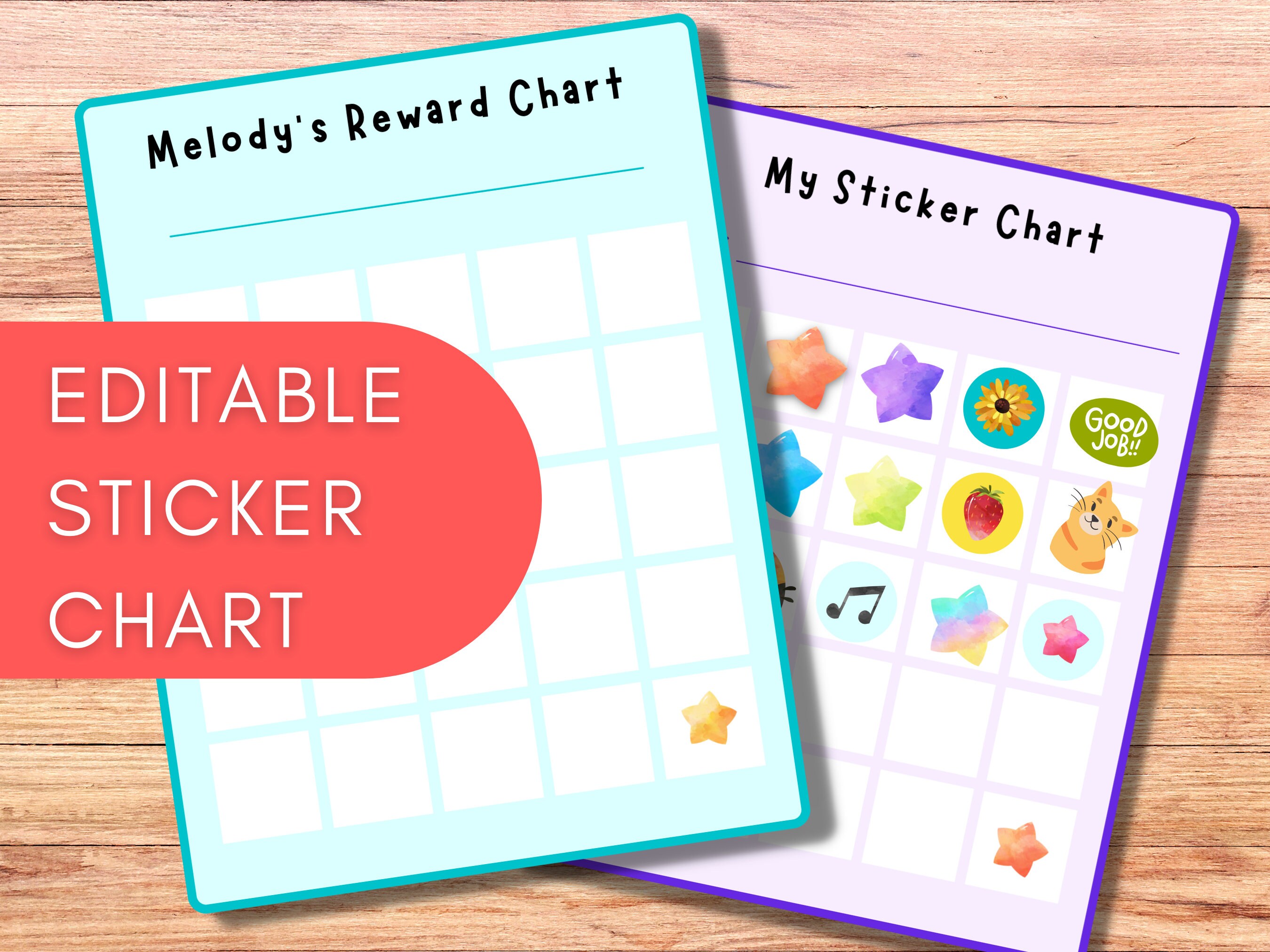 Editable Sticker Chart Reward Kids Chores Responsibilities | Etsy
