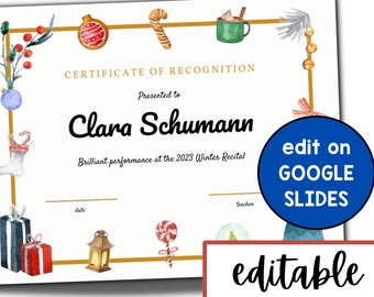 Music Recital Certificate EDITABLE Template for Piano Recital Music ...