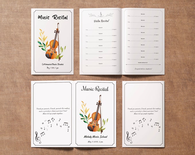 EDITABLE Music Recital Program Brochure Template for Violin Strings ...