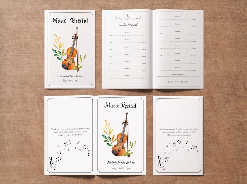EDITABLE Music Recital Program Brochure Template for Violin Strings ...