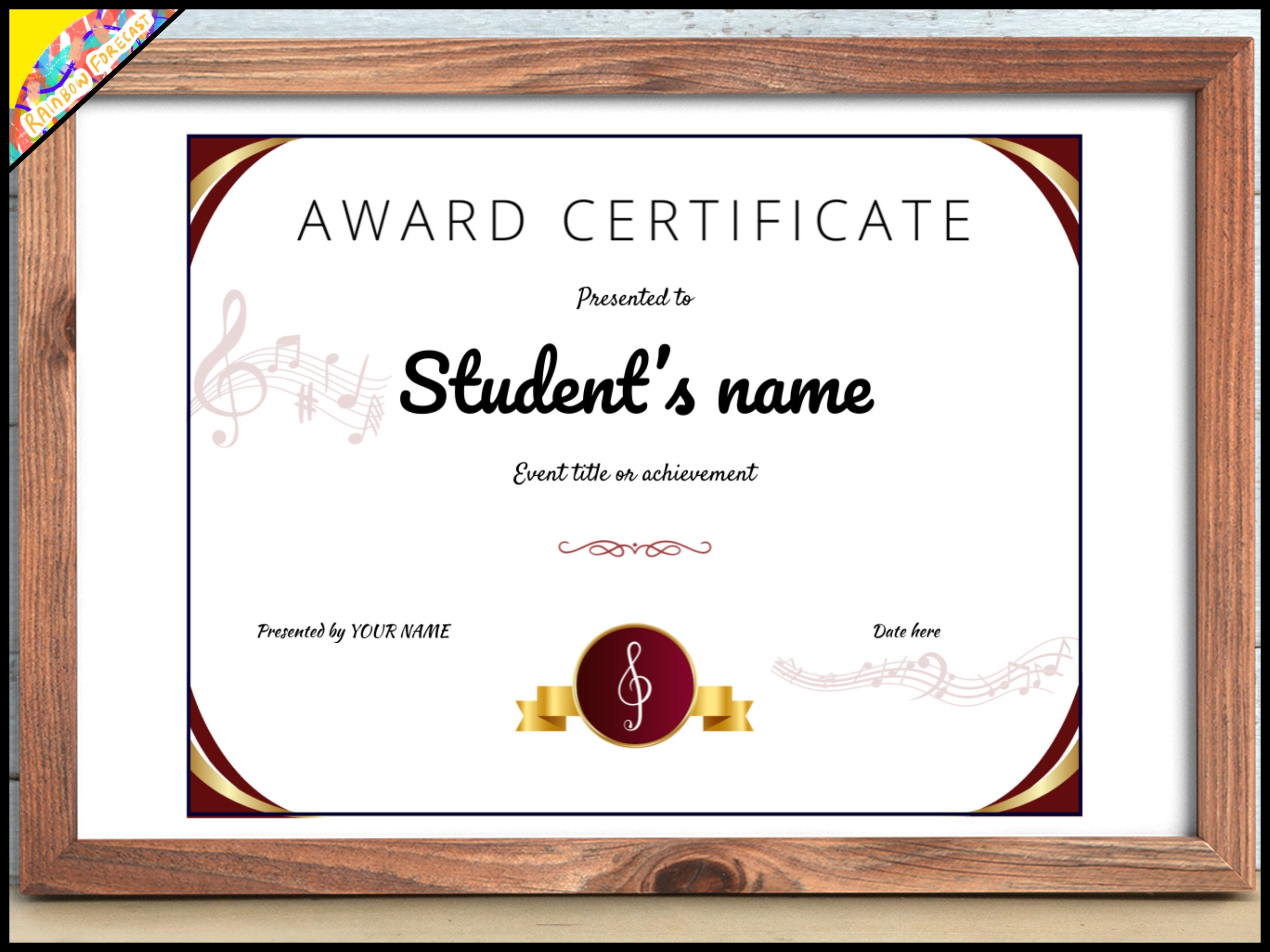 2 Pack Gold Editable Music Certificate for Piano, Band, Choir, Violin ...