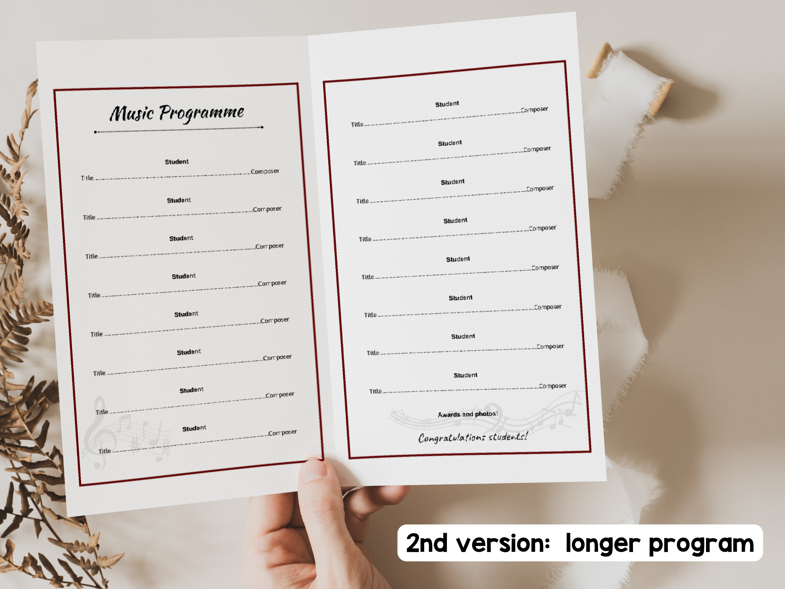 EDITABLE Music Recital Program Brochure Template for Band Voice Choir ...