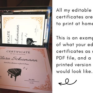Music Recital Certificate EDITABLE Template for Piano Recital Music ...