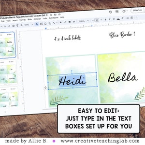 Editable Nature Student Desk Square Name Tag Template Labels Classroom ...