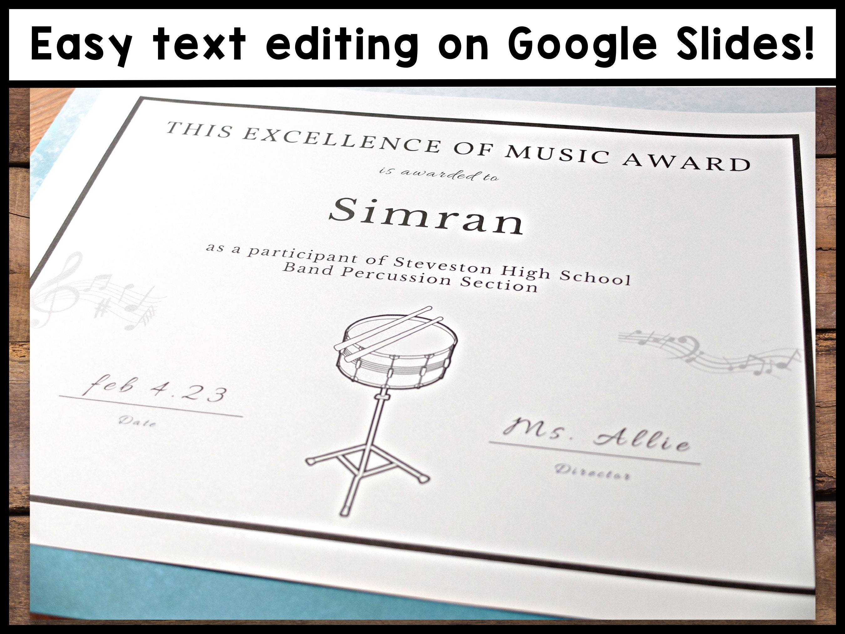 Easy EDITABLE Music Band Concert Recital Orchestra Certificate Template ...