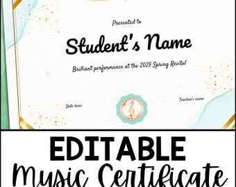 Recital/ Music Achievement Certificate - Etsy