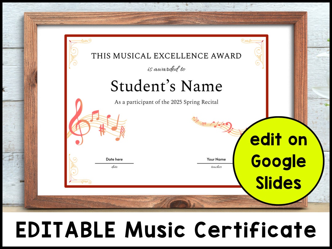 EDITABLE Piano Music Concert Recital Certificate Template - Etsy