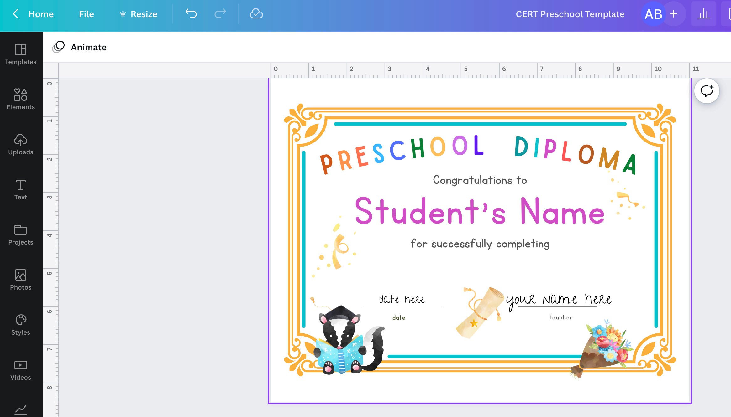 EDITABLE Preschool Diploma Certificate Template Printable - Etsy