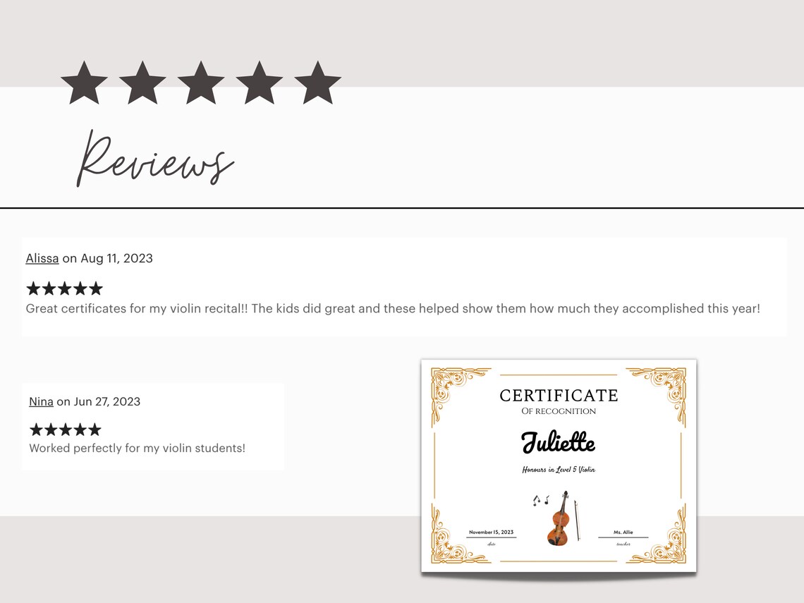 Music Recital Certificate EDITABLE Template for Violin Award Printable ...