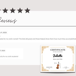 Music Recital Certificate EDITABLE Template for Violin Award Printable ...