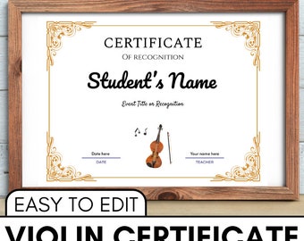 Music Recital Certificate EDITABLE Template for Violin Recital Music ...