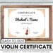 Music Recital Certificate EDITABLE Template for Violin Award Printable ...