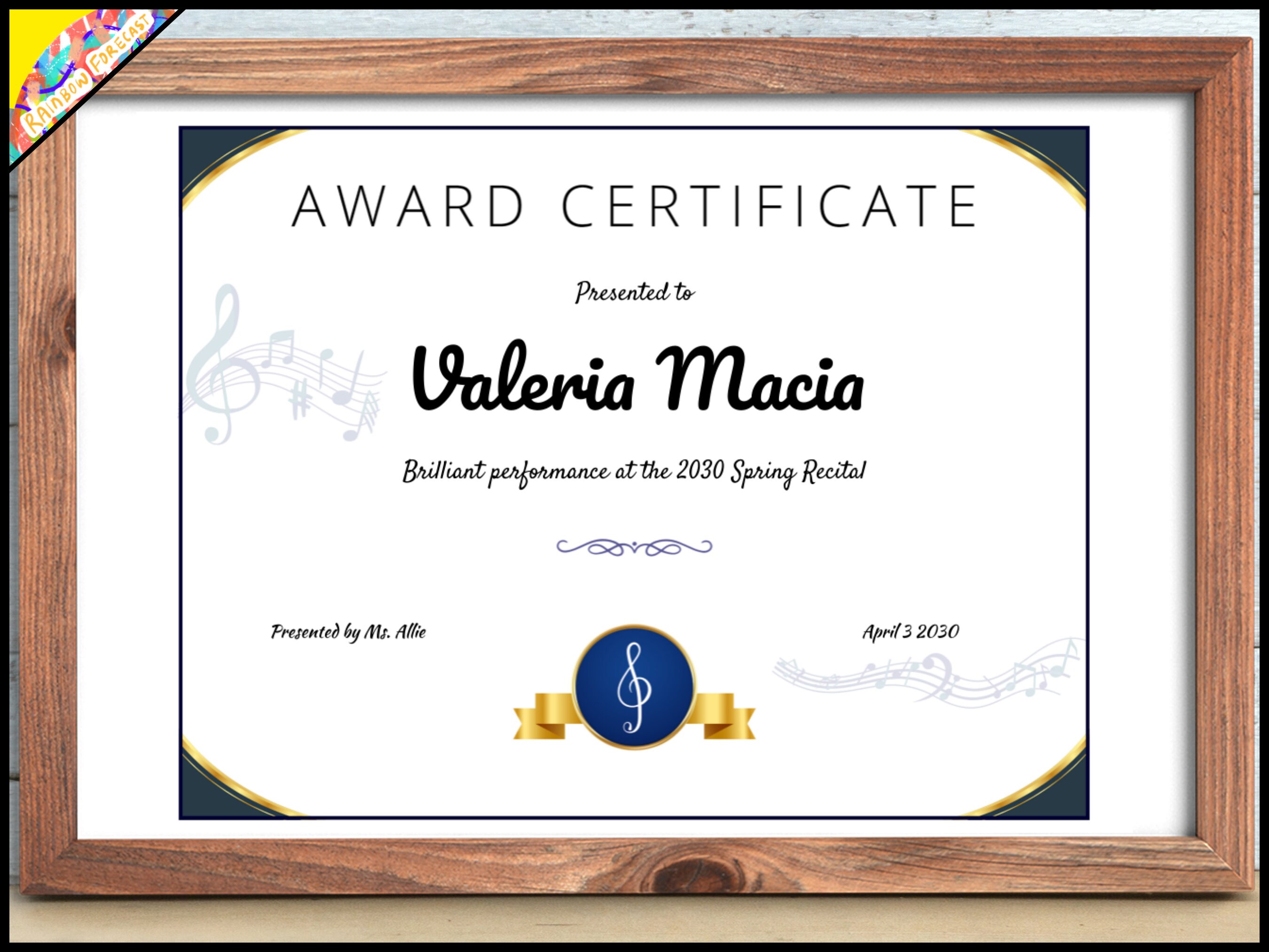 2 Pack Gold Editable Music Certificate for Piano, Band, Choir, Violin ...