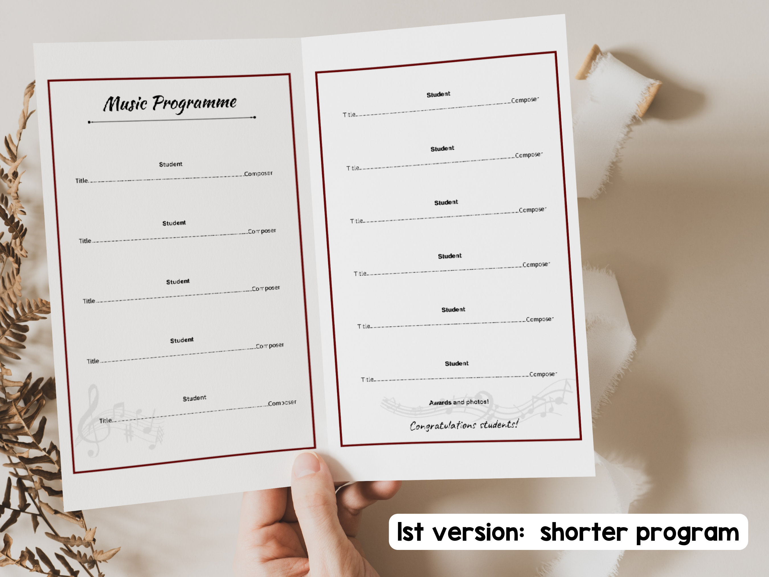 EDITABLE Music Recital Program Brochure Template for Band Voice Choir ...