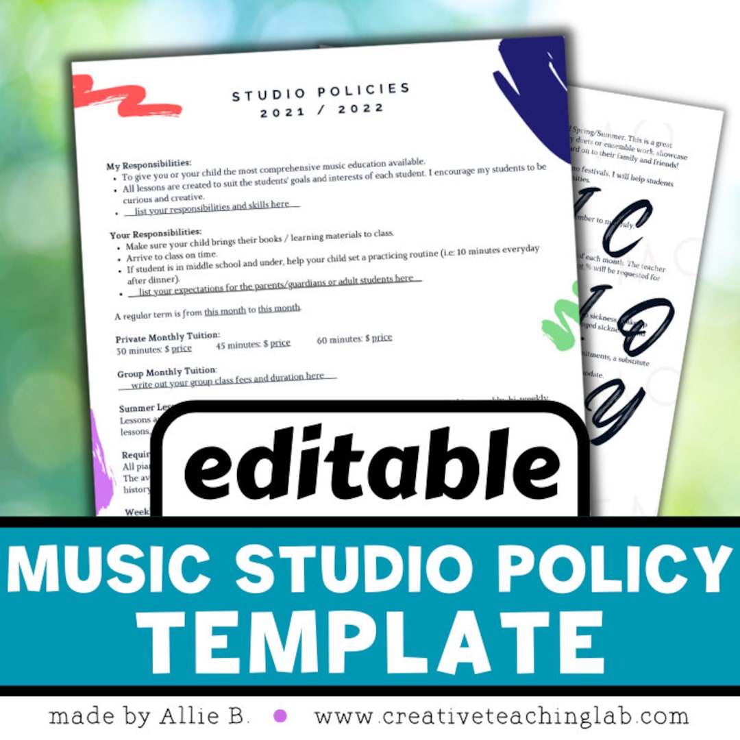 EDITABLE Music Studio Policy Template - Digital Printable - Etsy