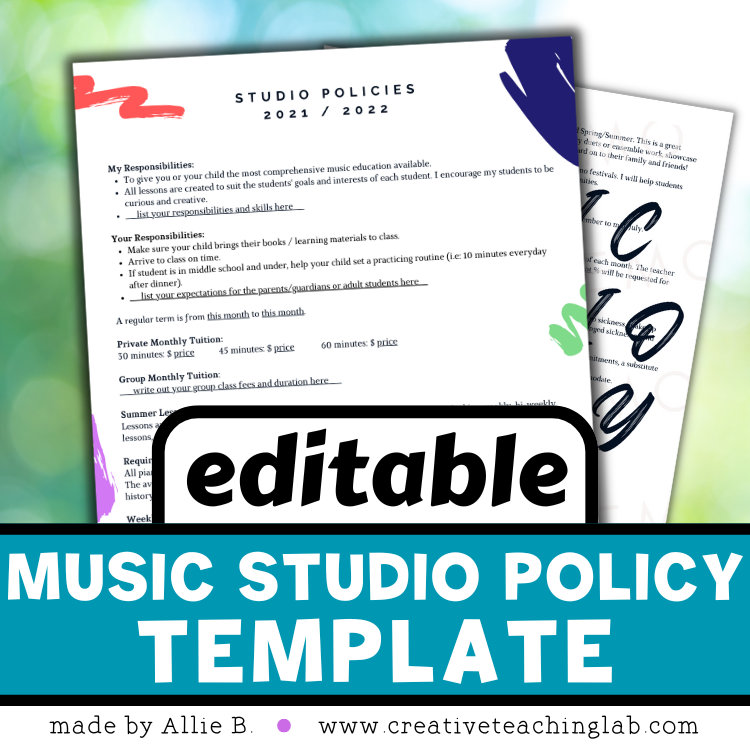 EDITABLE Music Studio Policy Template - Digital Printable - Etsy