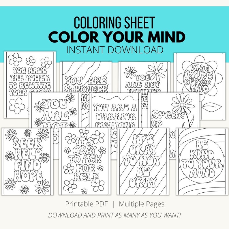 Mental Health Coloring Pages Relaxing and Therapeutic - Etsy