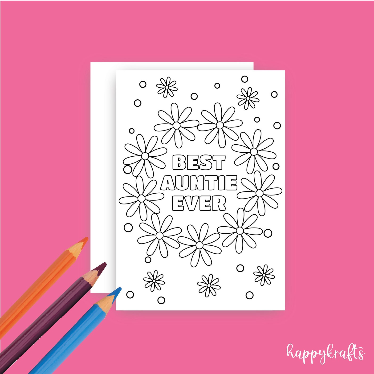 Best Auntie Ever Card, Digital Greeting Card, Coloring Card, Coloring ...