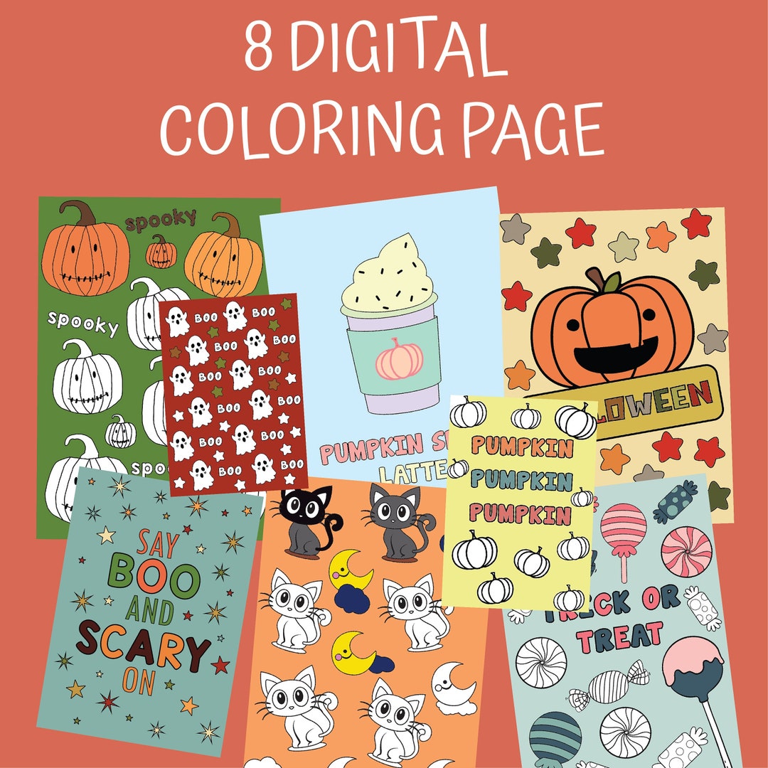 Digital Halloween Coloring Pages for Kids, Easy Coloring Pages for Kids ...