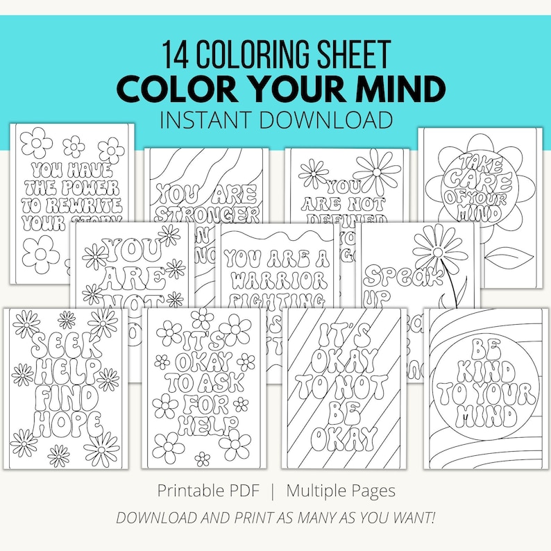 Mental Health Coloring Pages, Relaxing and Therapeutic Coloring ...
