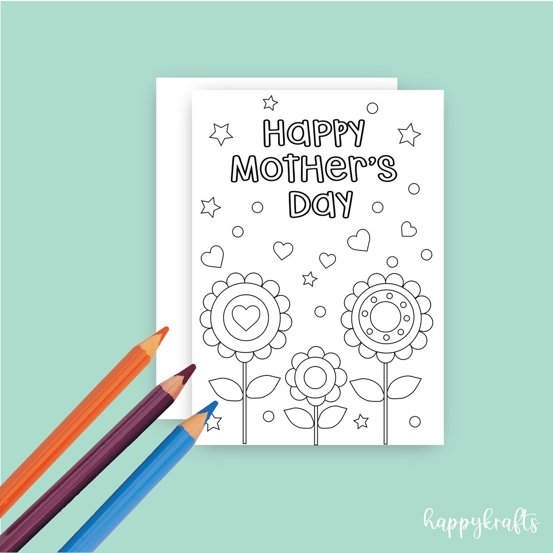 Bundle - 4 Mother's Day Card, Digital Printables, Coloring Card, Mother ...