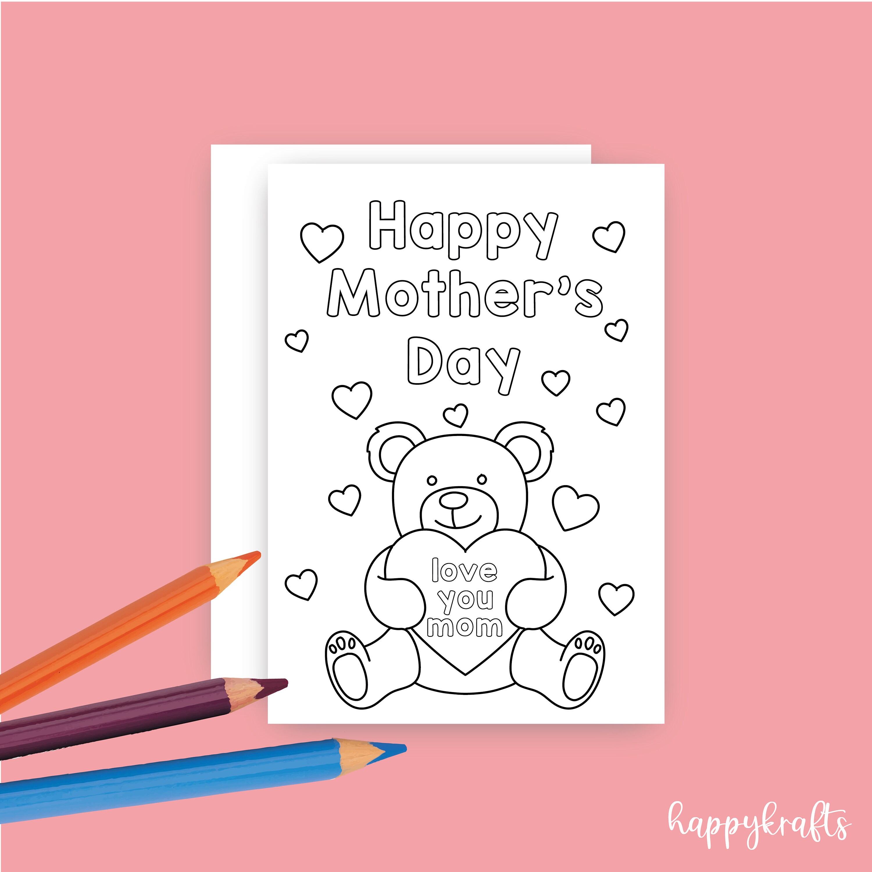 Bundle - 4 Mother's Day Card, Digital Printables, Coloring Card, Mother ...