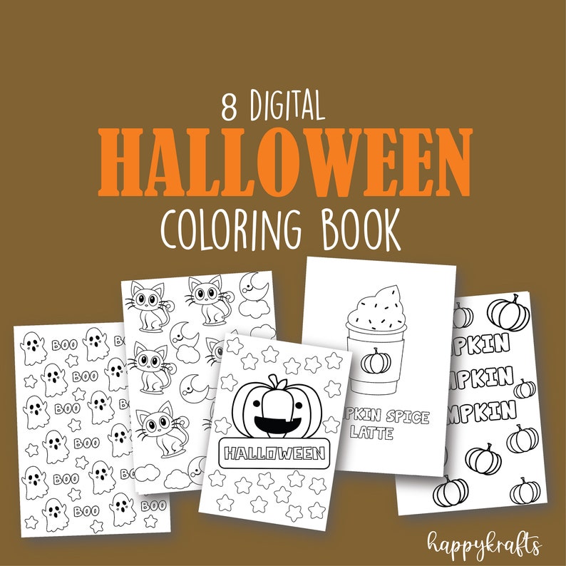 Digital Halloween Coloring Pages for Kids, Easy Coloring Pages for Kids ...