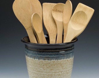 White Handmade Pottery Large Utensil Holder, Stoneware Vase, Ceramic ...