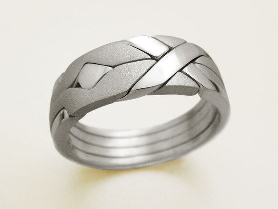 SOLID MATTE 4 Band Puzzle Ring Silver or Gold | Etsy