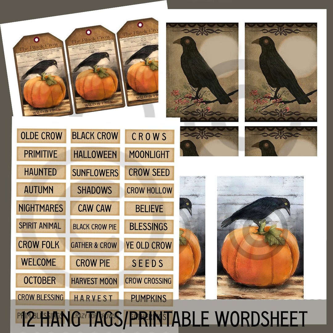 Instant Download Printable Words Collage Sheet Digital Ephemera Crow ...