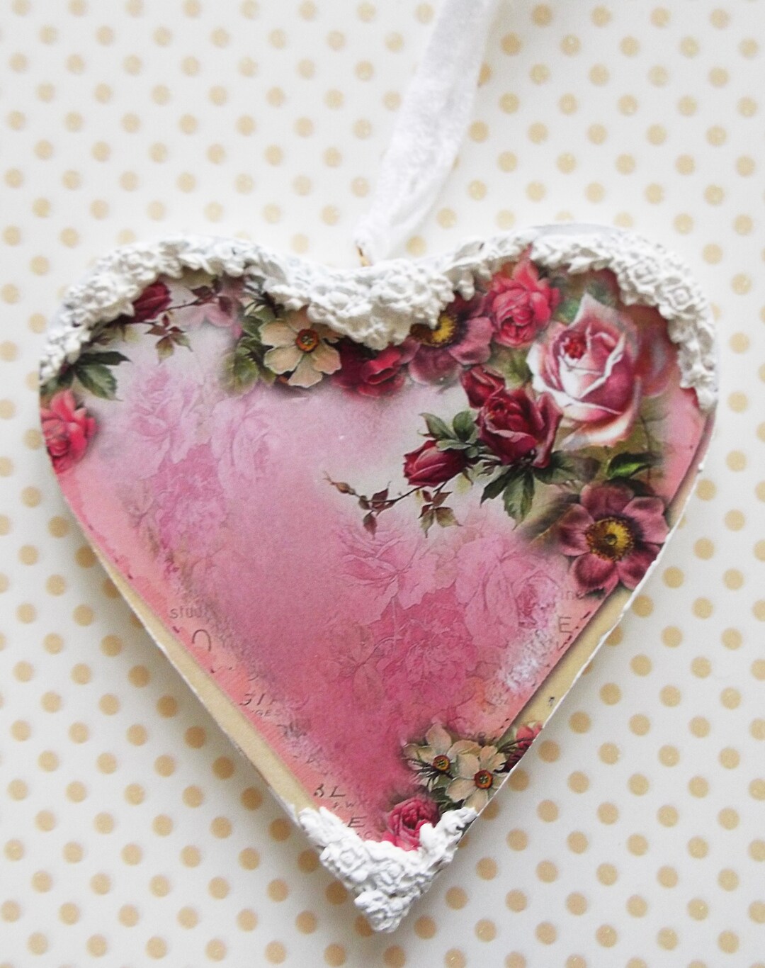 Victorian Rose French Heart Handmade Ornament Hang Gift Tag Love - Etsy