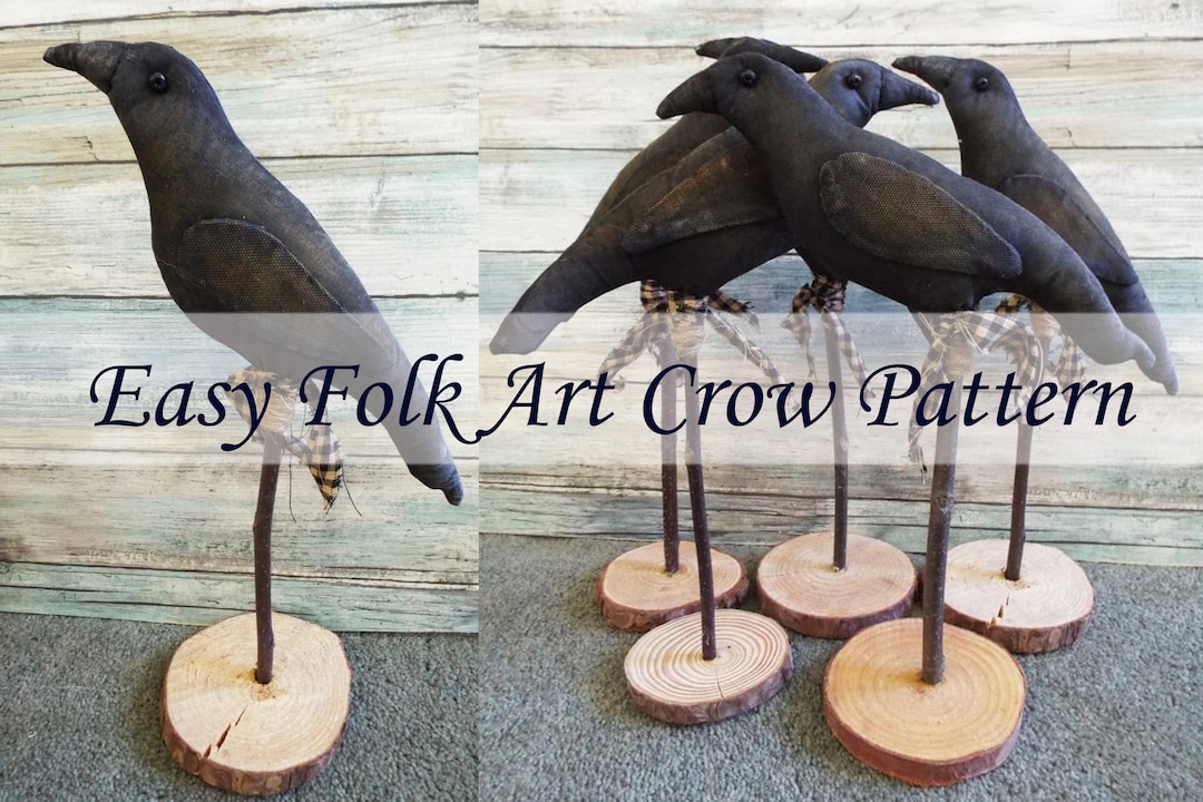Primitive Crow Sewing Pattern Digital, Rustic Halloween Hang Tags ...