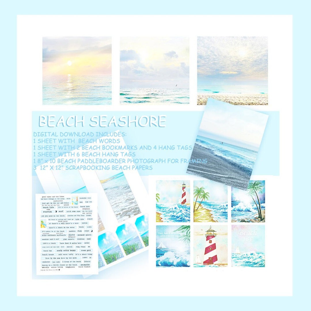 Immediate Printable Beach Seashore Ocean Art Words Mixed Media Digital ...